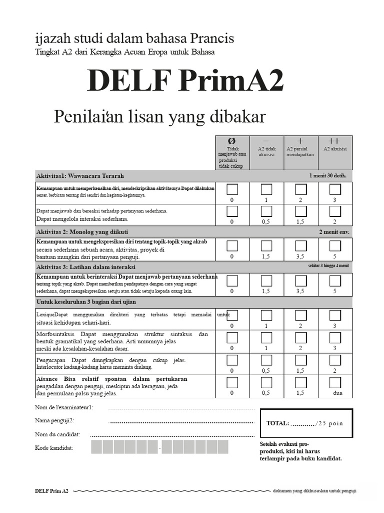 Ujian DELF Prim A2: Penilaian Lisan | PDF
