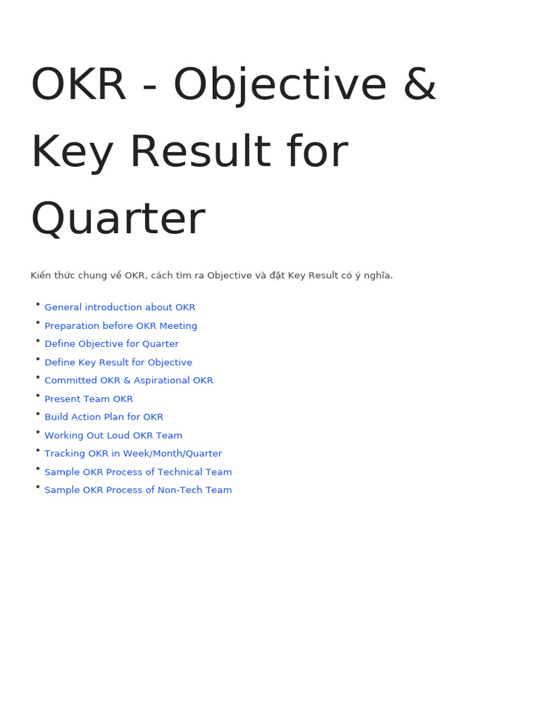Okr - Objective Key Result For Quarter | PDF