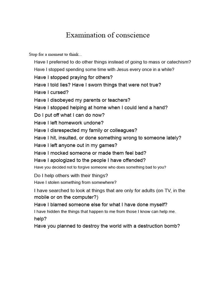Conscience Exam For Children PRINT | PDF