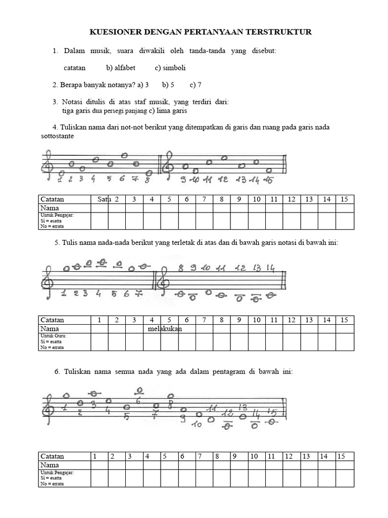 Kuesioner Musik: Notasi dan Interval | PDF