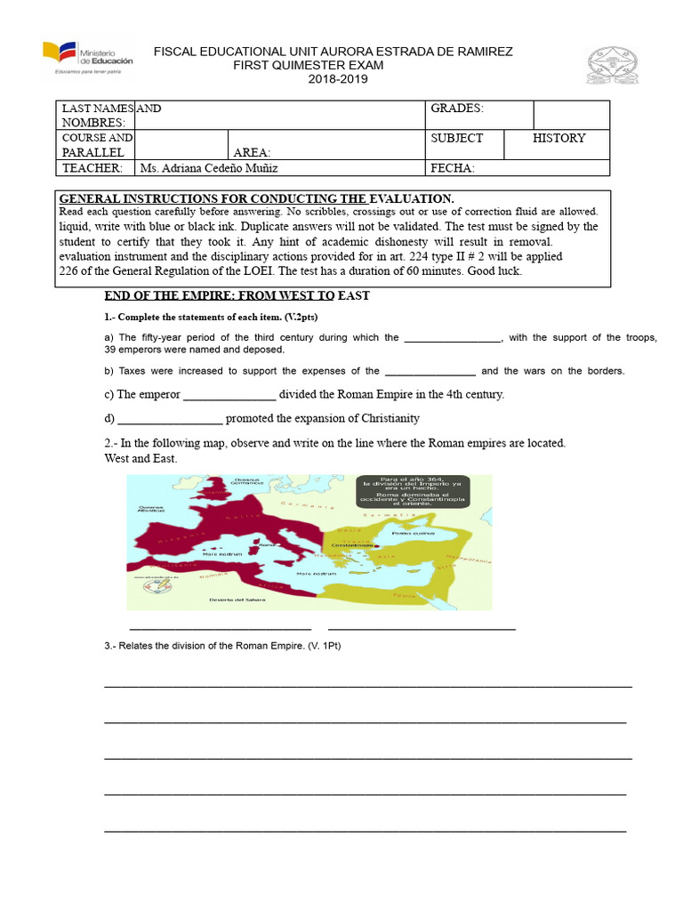 First Quarter History Exam 2018-2019 | PDF | Roman Empire | Mosaic