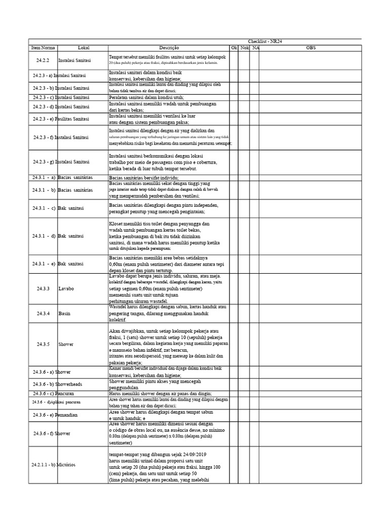 Checklist NR 24 | PDF