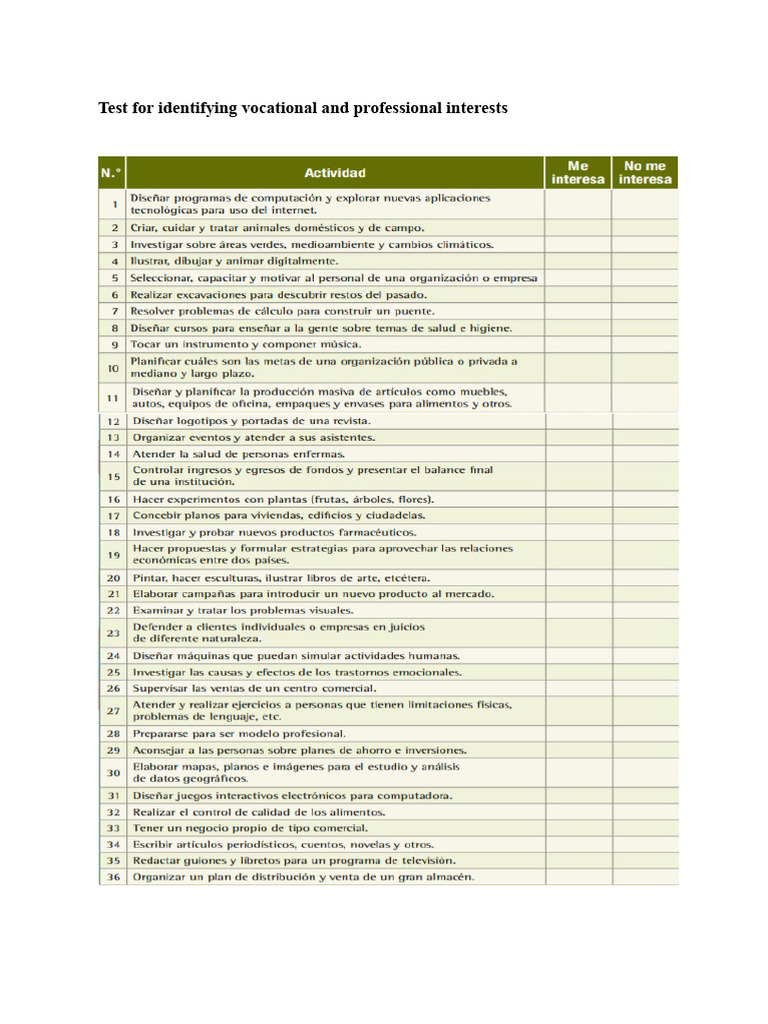 Test For The Identification of Vocational and Professional Interests | PDF