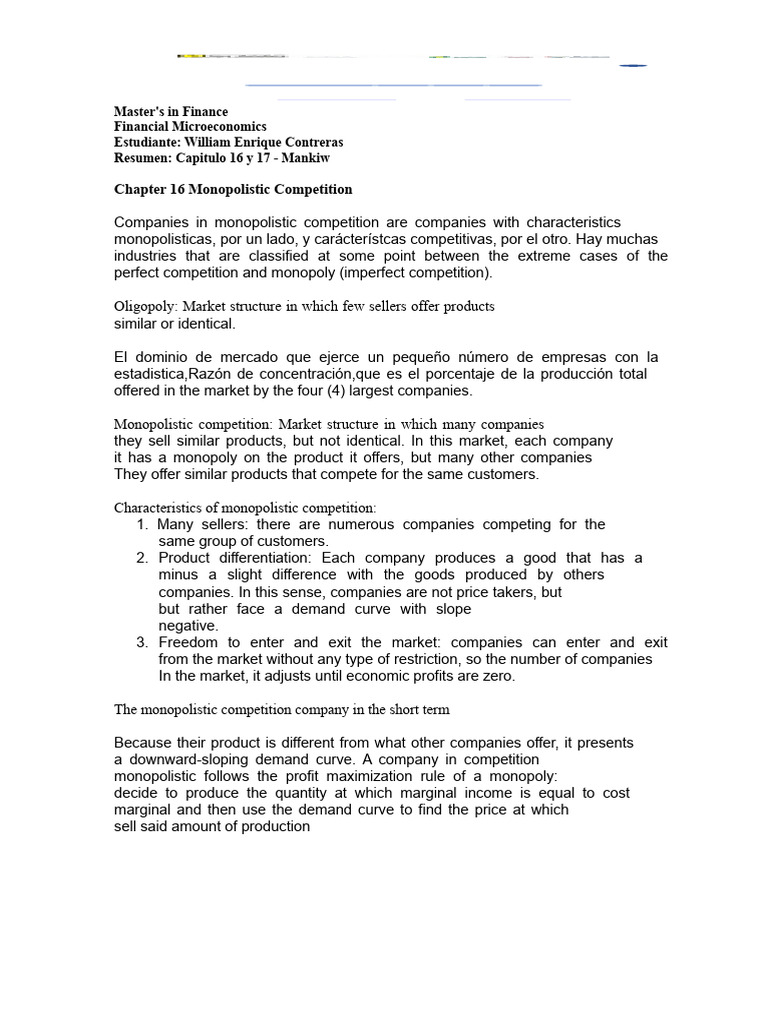 Chapter 16 and 17 - Principles of Economics Mankiw | PDF | Oligopoly ...