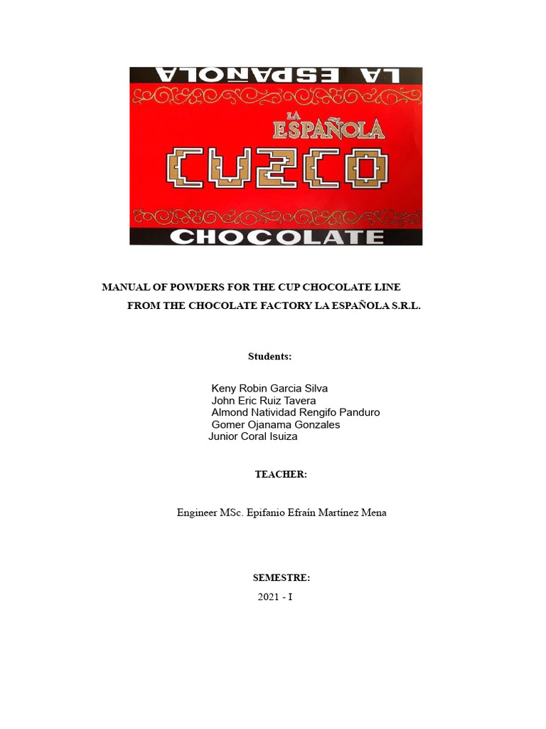 Manual of Powders For The Cup Chocolate Line of The Chocolate Factory ...