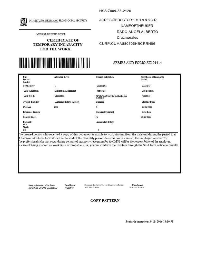 Temporary Incapacity Certificate Details | PDF | Social Policy | Health ...