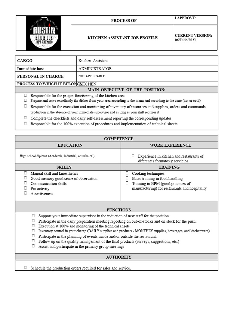 Auxiliary Kitchen Manual | PDF