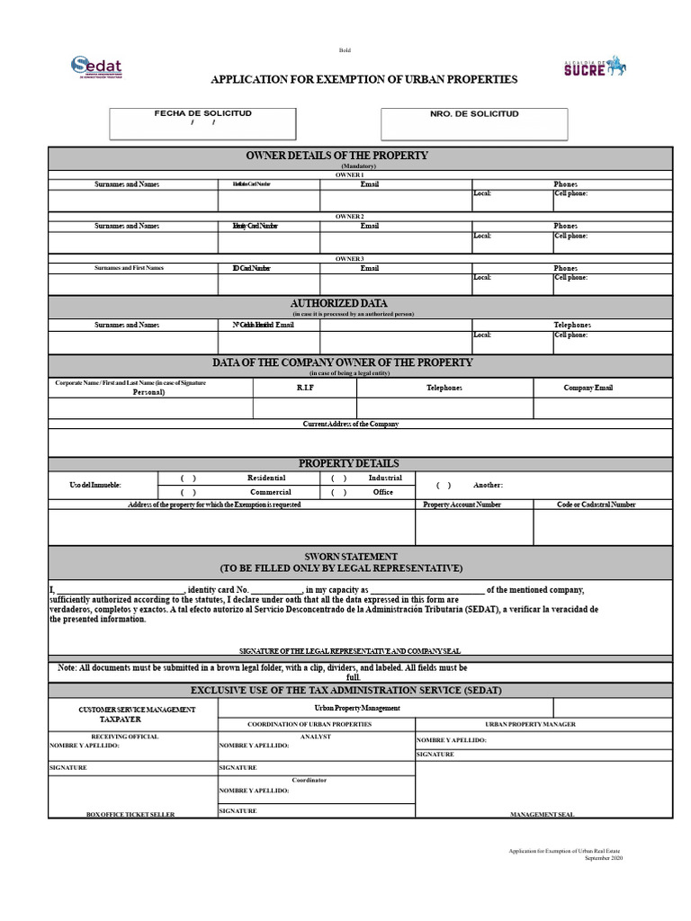 Urban Property Exemption Application Form | PDF | Identity Document ...