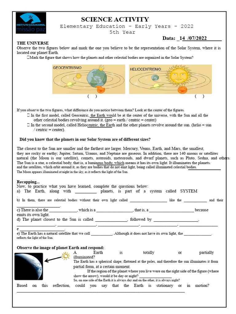 SCIENCE Activities 5th GRADE | PDF | Solar System | Moon