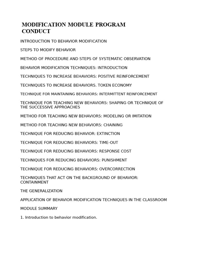 Behavior Modification Module Program | PDF | Reinforcement | Behavior ...
