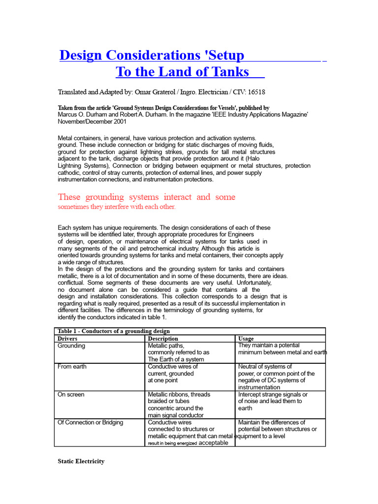 Grounding Systems for Metal Tanks | PDF | Inductor | Electric Current