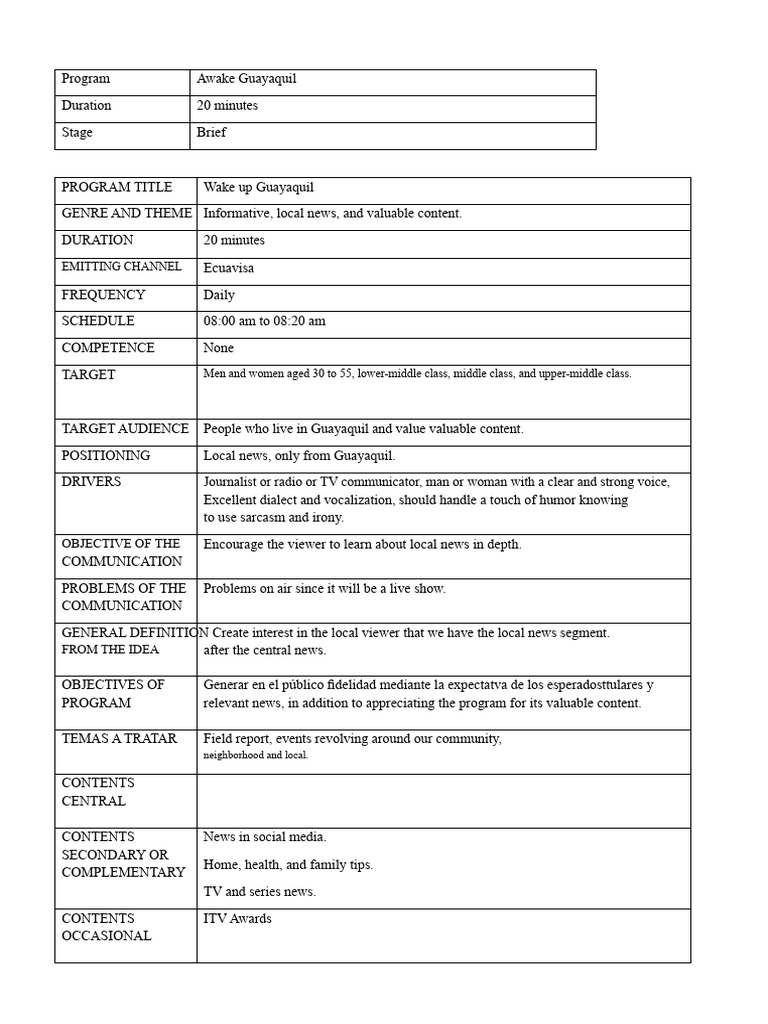 TV Program Brief Exam | PDF