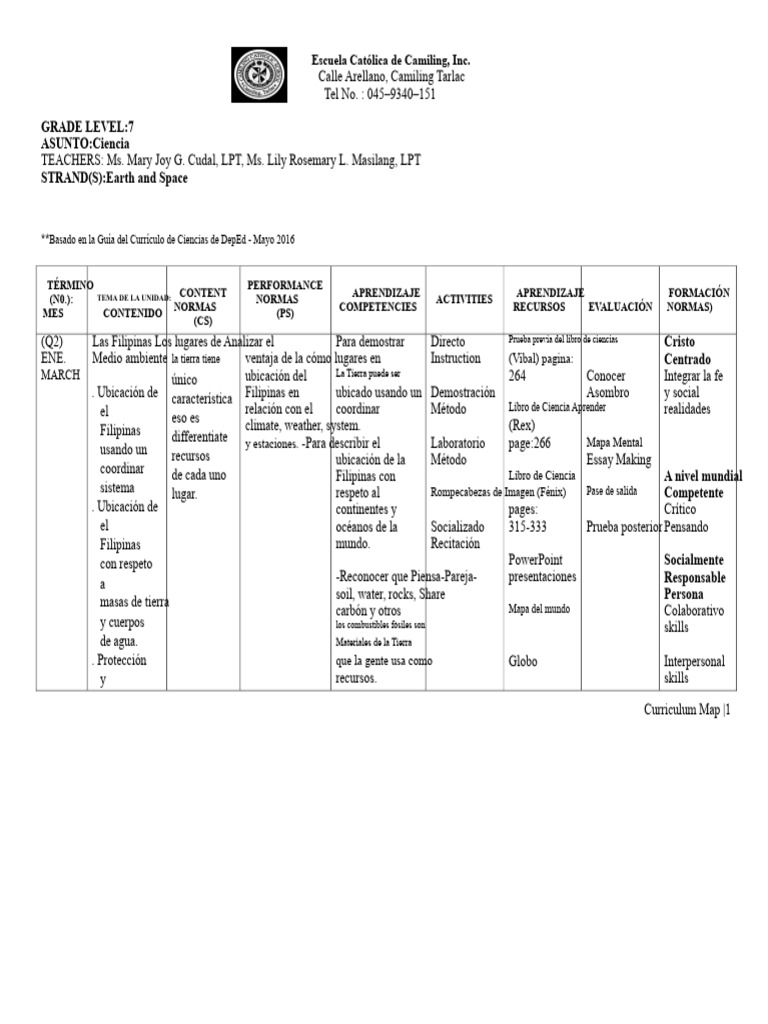 Currículo de Ciencias para Séptimo Grado | PDF | Plan de estudios | Tierra