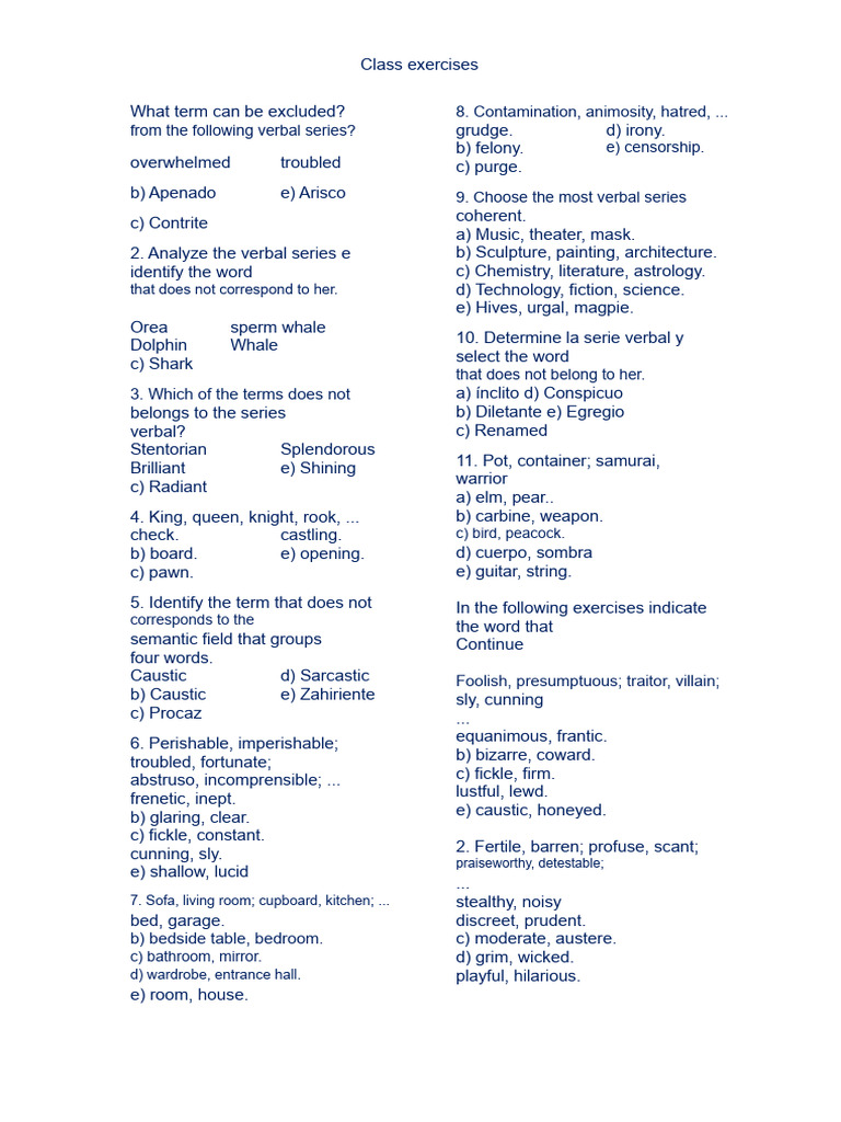 RV Series Verbal Exercises | PDF