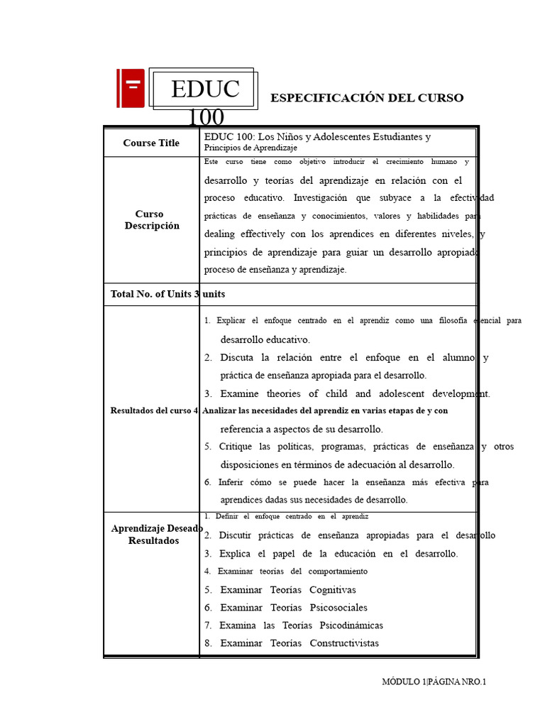 EDUC-100-MÓDULO-1 | PDF | Aprendizaje | Plan de estudios