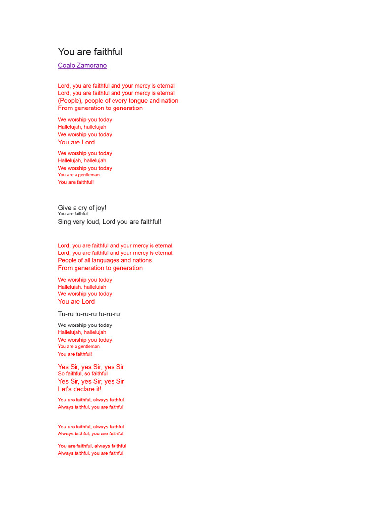 "Lord, You Are Faithful: Worship Song" | PDF