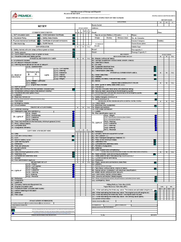 Daily Physical and Documentary Inspection Log of The at | PDF | Tire ...
