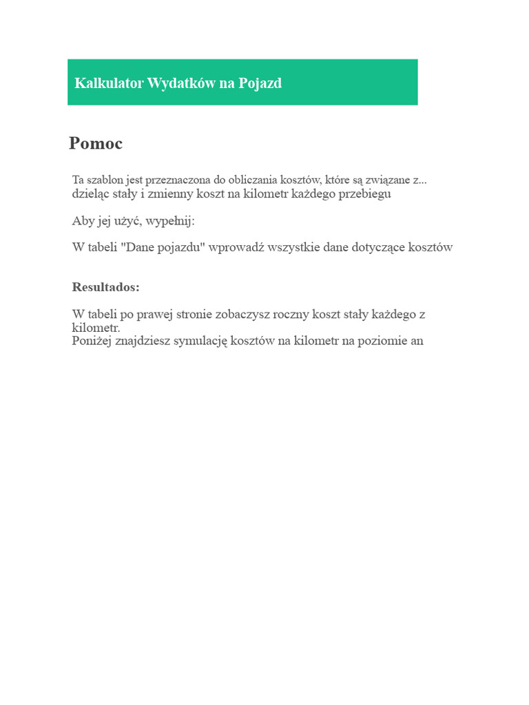 Arkusz Excel Do Kalkulatora Wydatków Na Pojazd | PDF