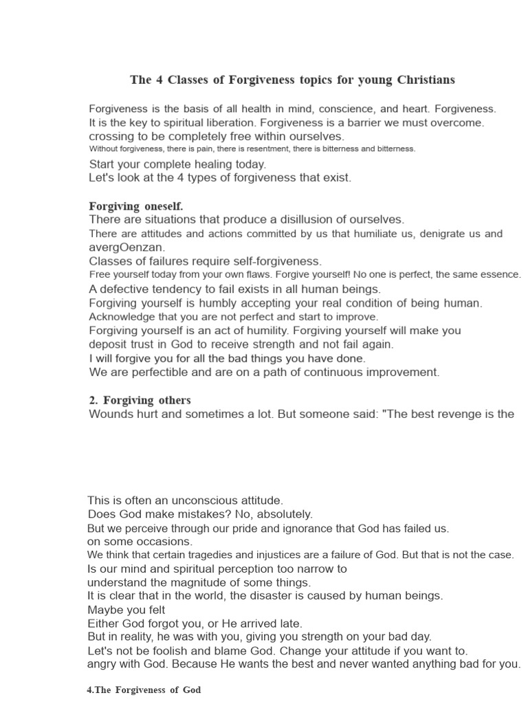 4 TYPES OF FORGIVENESS FOR CHRISTIAN YOUNG PEOPLE | PDF | Forgiveness ...