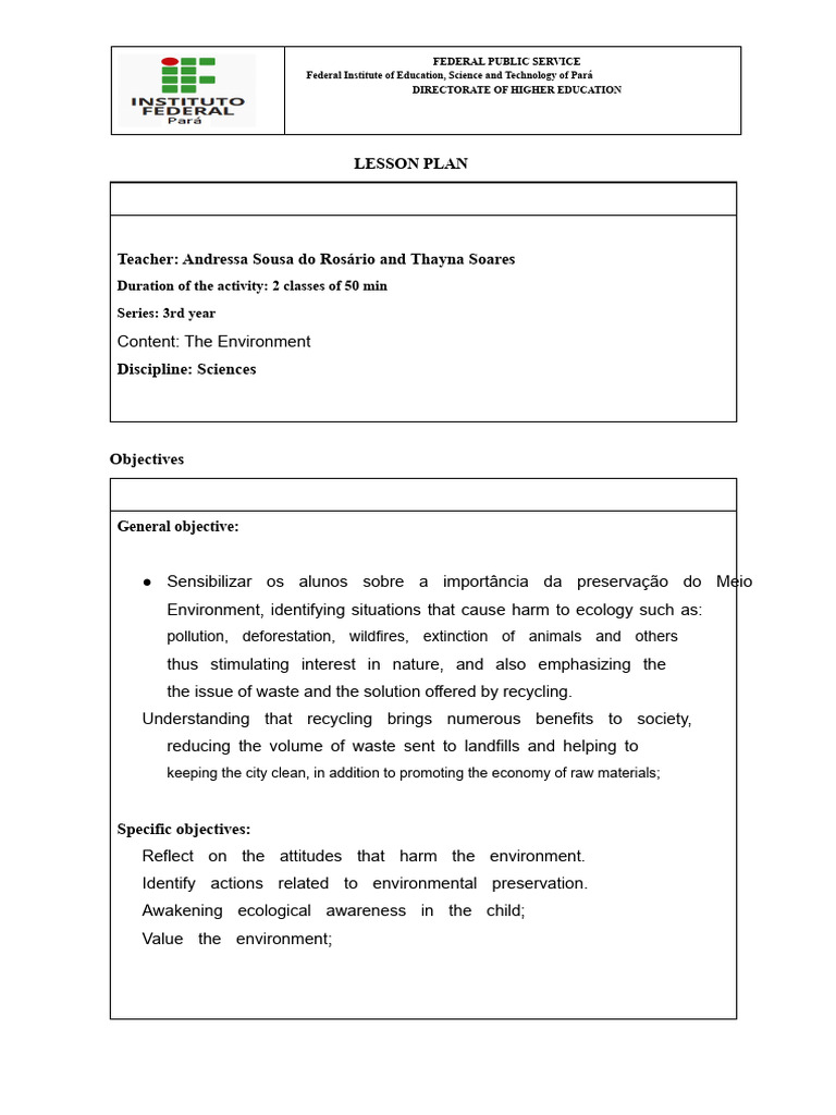 Environmental Education Lesson Plan | PDF | Recycling | Environmentalism