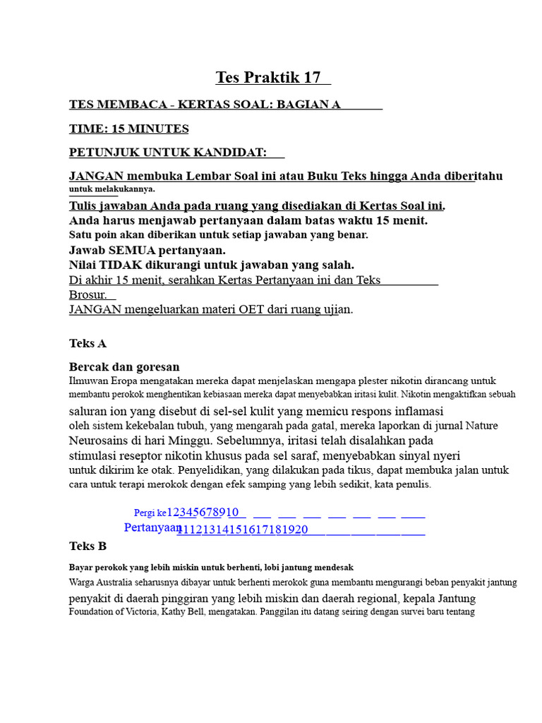 Ujian Membaca OET 3 Bagian A 17 | PDF