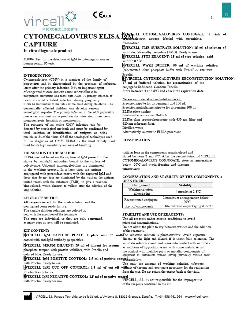 M1004 CYTOMEGALOVIRUS ELISA CAPTURE IgM EN 03 14 INSERT | PDF | Elisa ...