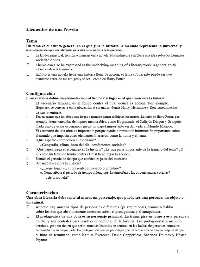 Elementos de Una Novela | PDF | Narración | Trama (narrativa)
