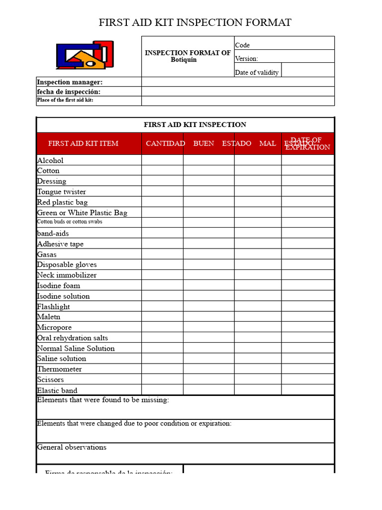 FIRST AID KIT INSPECTION | PDF | First Aid