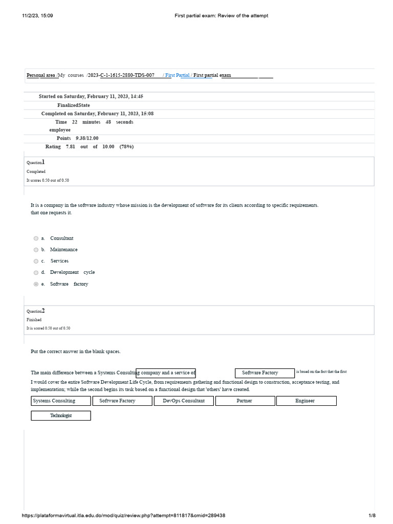 First Partial Exam - Review of The Attempt | PDF | Risk | Software Development Process