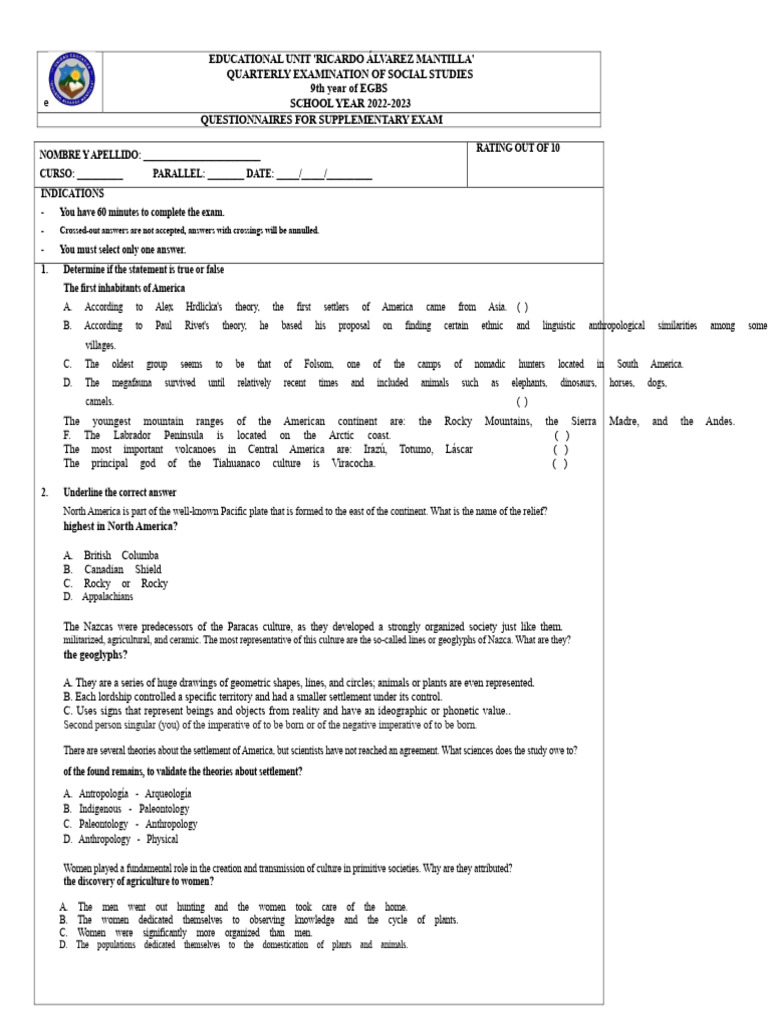 9th Grade Social Studies Exam 2022-2023 | PDF | Voting | Elections