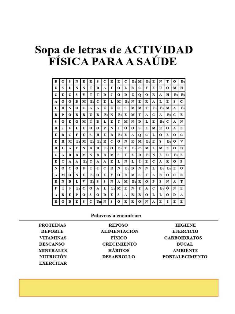 Sopa de Letras de Atividade Fisica para A Saude | PDF