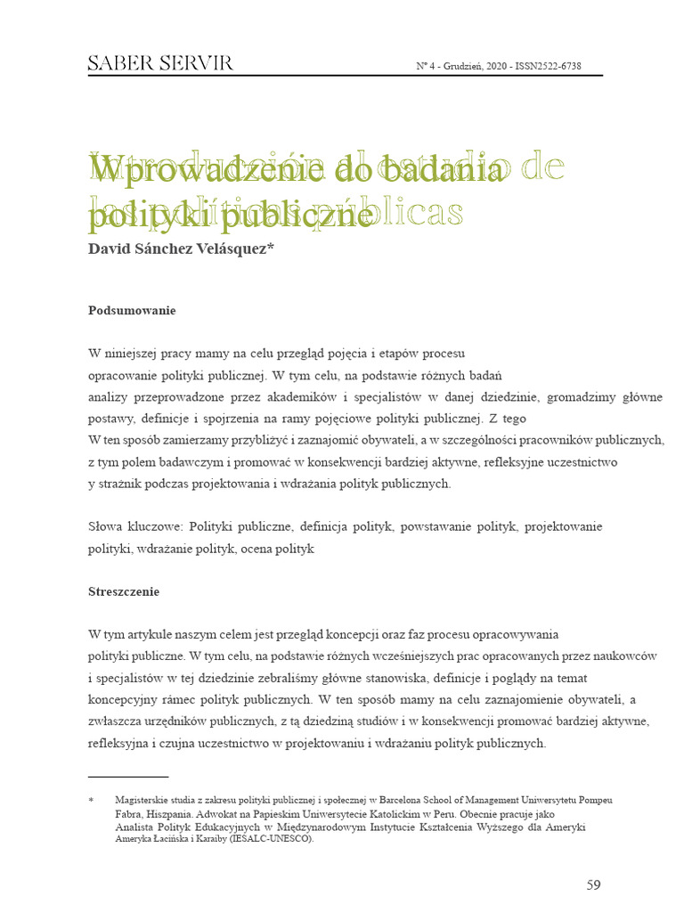 wprowadzenie do studiów nad polityką publiczną, David Sanchez Velasquez ...