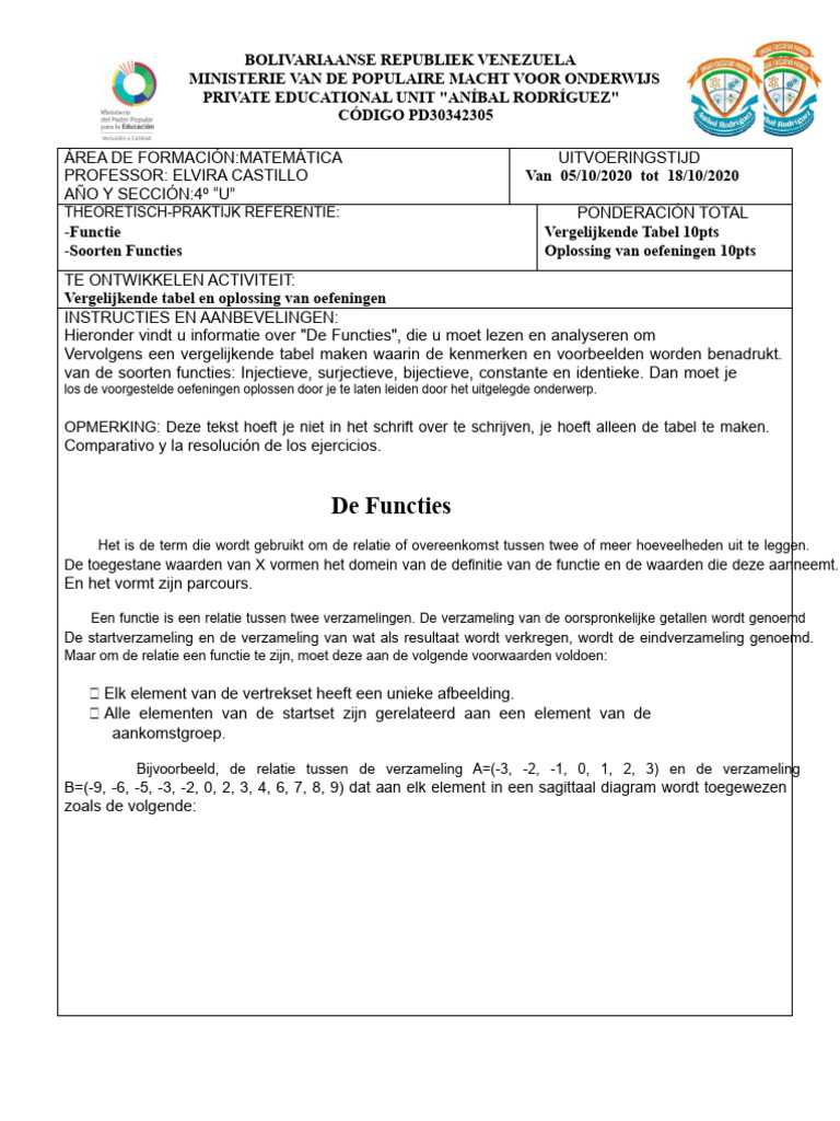 Activiteit Nr. 1 Wiskunde 4e Jaar | PDF