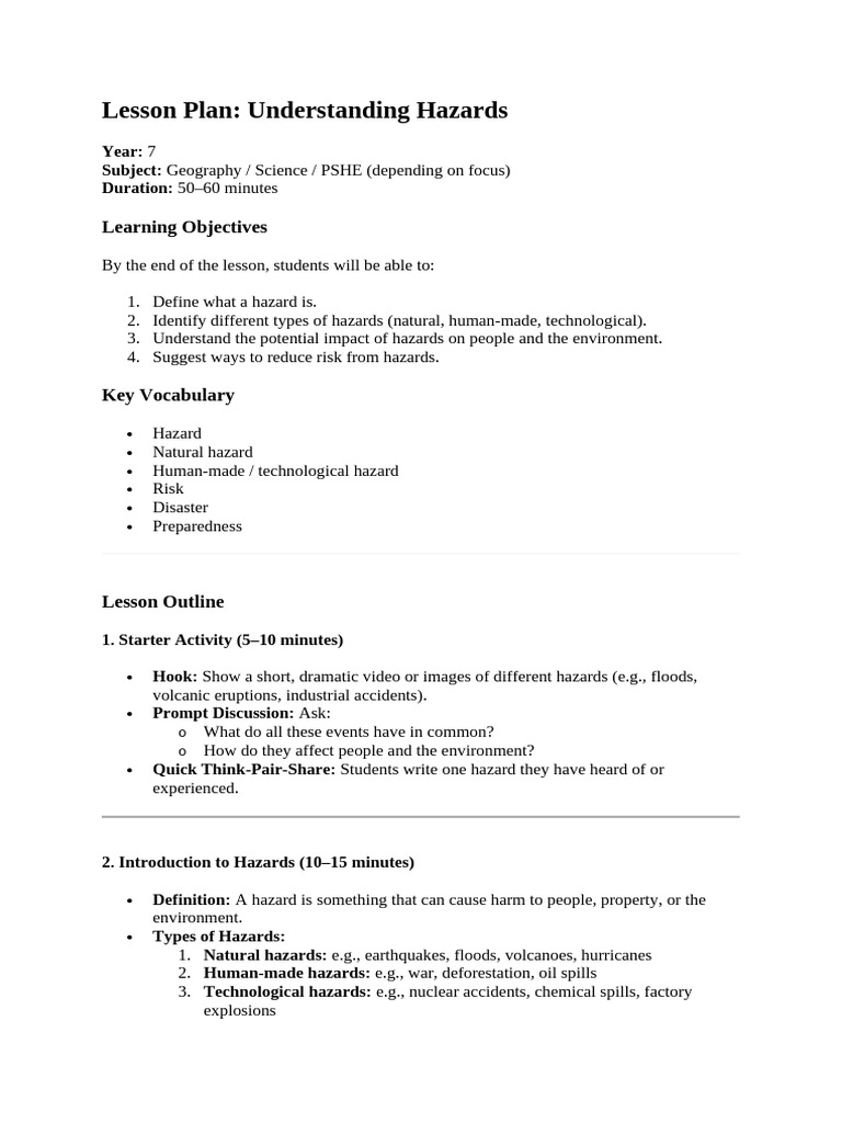 Lesson Plan Hazard | PDF | Hazards | Natural Disasters
