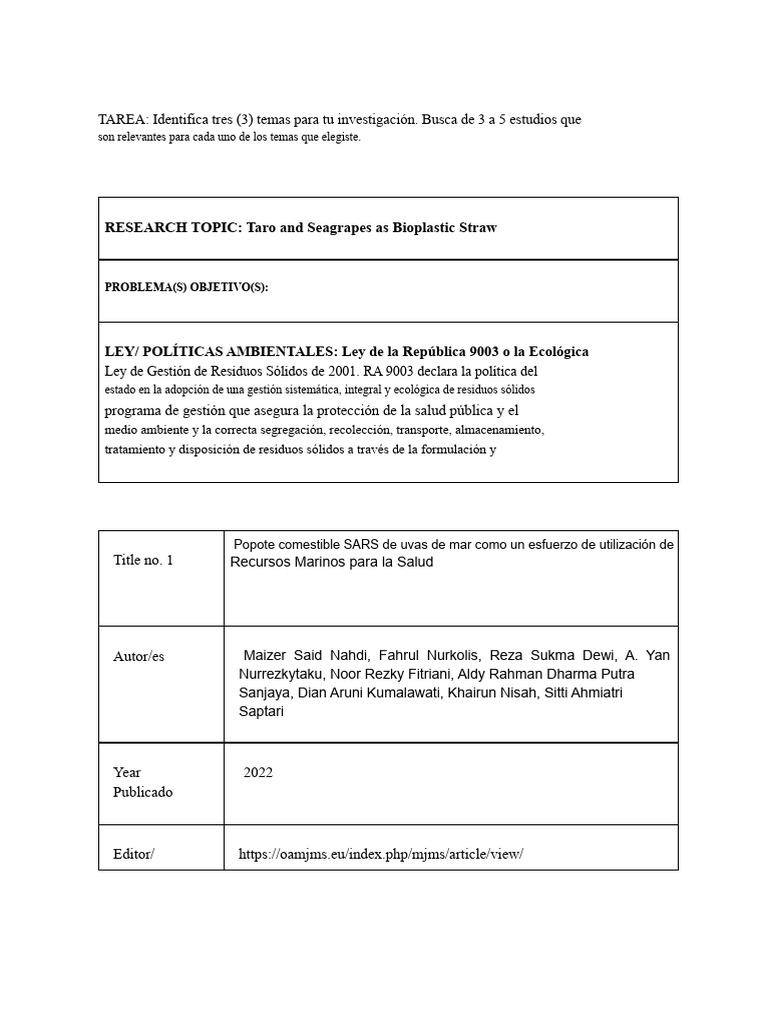 Taro y Uvas de Mar RRL | PDF | El plastico | Residuos