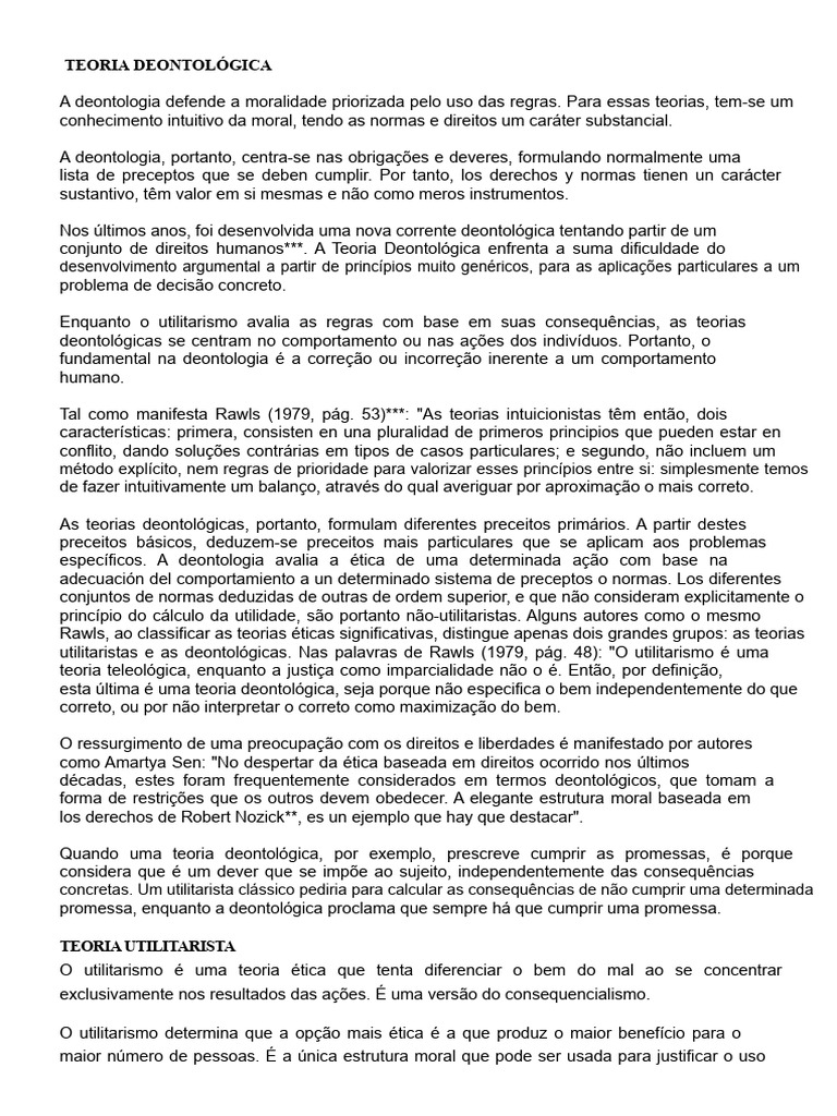 Teoria Deontológica e Utilitarista | PDF | Utilitarismo | Enfermagem