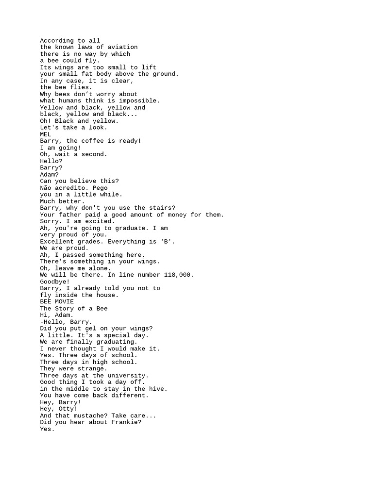 Bee Movie script | PDF | Bees | Honey