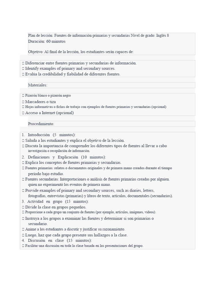 Plan de Lección Inglés 8 | PDF | Science