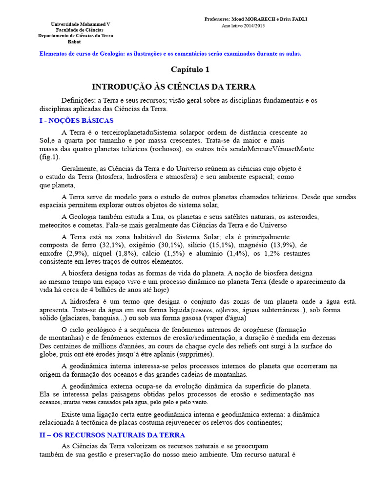 Introdução às Ciências da Terra e Geologia | PDF | Terra | Fóssil