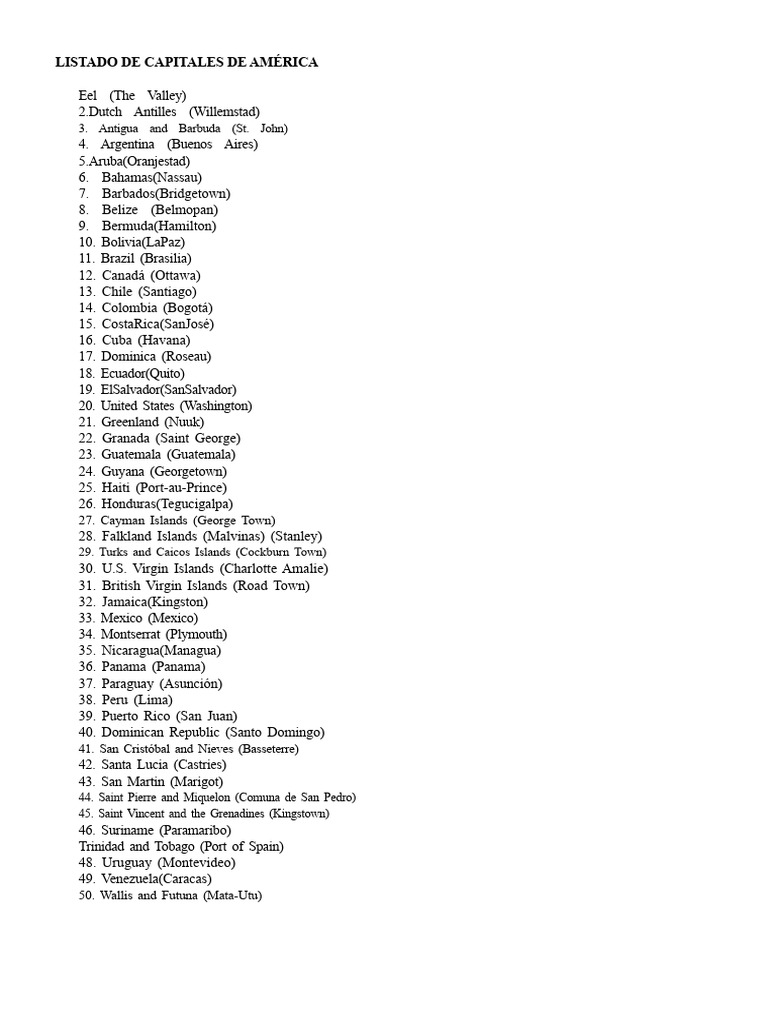 List of Capitals of America | PDF
