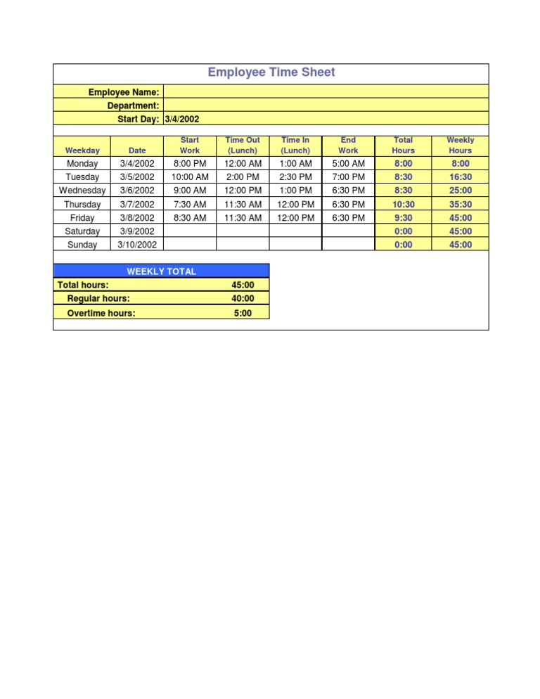 Time Sheet | PDF