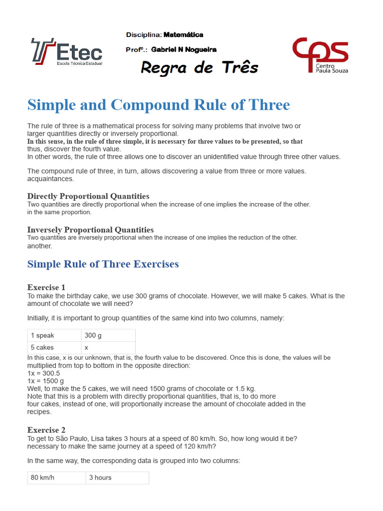 Rule of Three: Simple & Compound Explained | PDF | Quantity | Speed