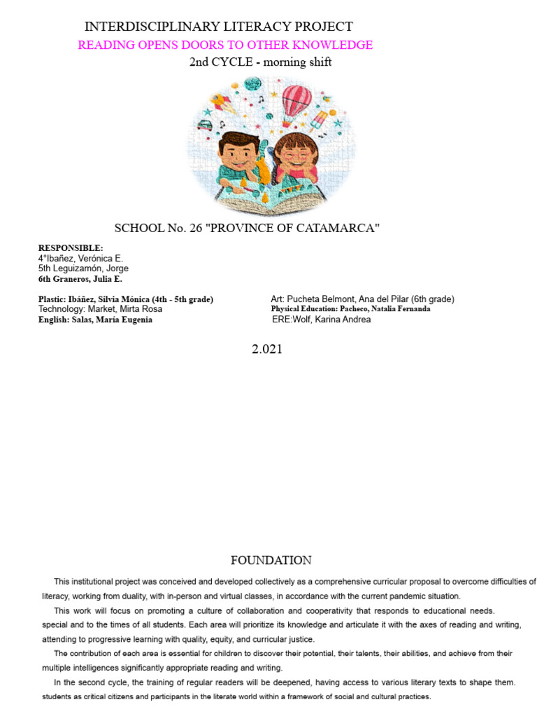 Interdisciplinary Literacy Project School N°26 - 2ND Cycle - T.M | PDF ...