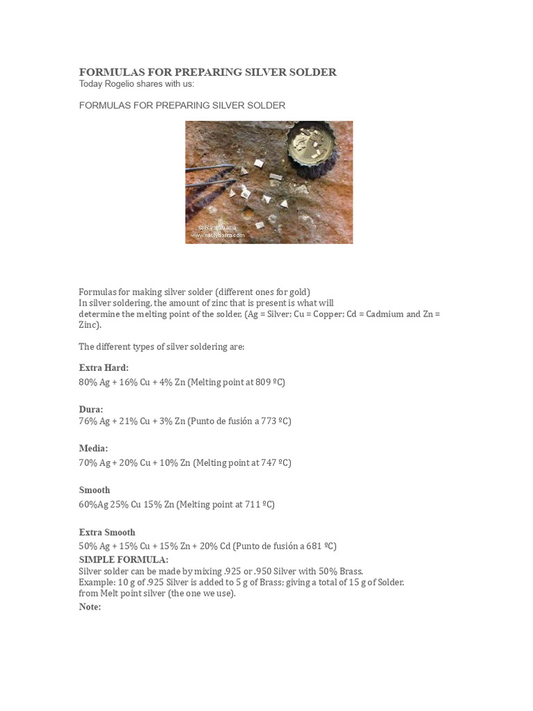 Silver Solder Formulas and Melting Points | PDF | Brass | Silver