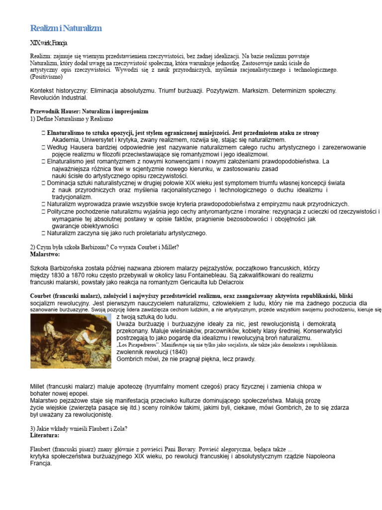 Realizm, Naturalizm I Impresjonizm | PDF