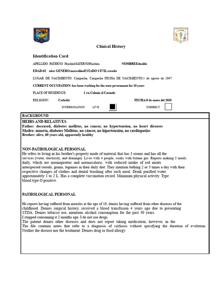 Clinical History (Liver Cirrhosis) | PDF | Cirrhosis | Clinical Medicine
