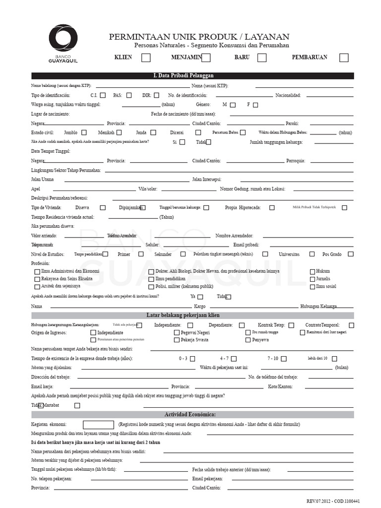 Formulir Permohonan - Bank Guayaquil PDF | PDF