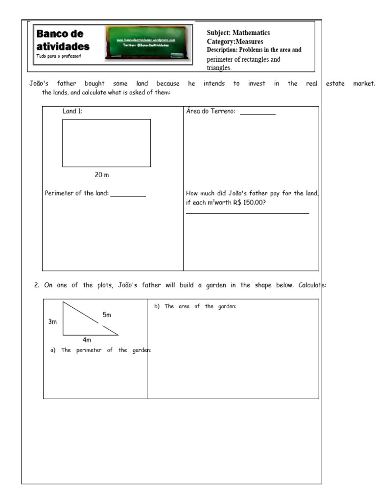Perimeter and Area Exercises | PDF | Area | Geometric Shapes