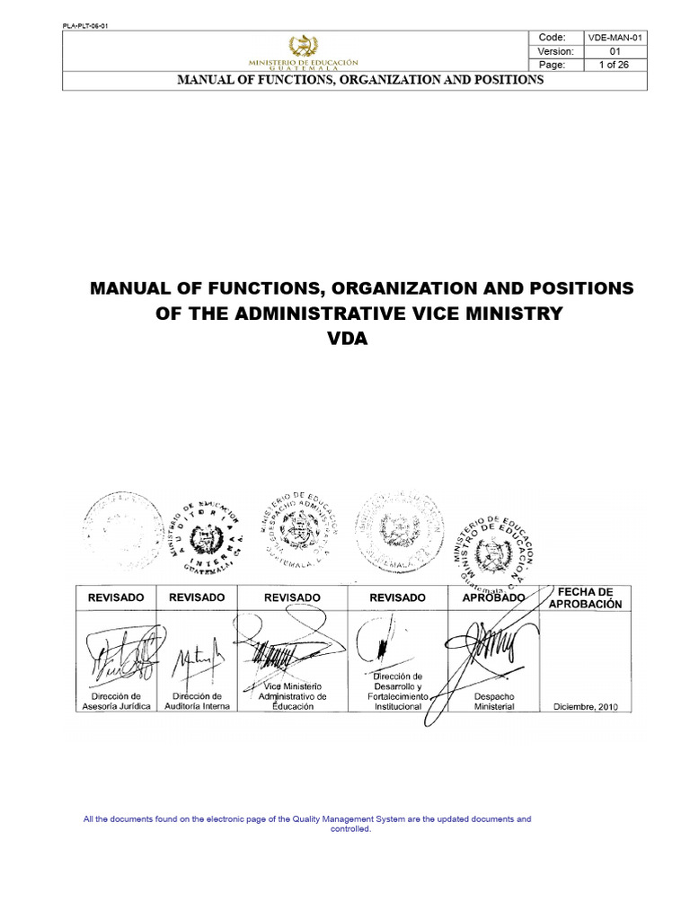 Functions Manual of The ADMINISTRATIVE Vice-Ministry | PDF