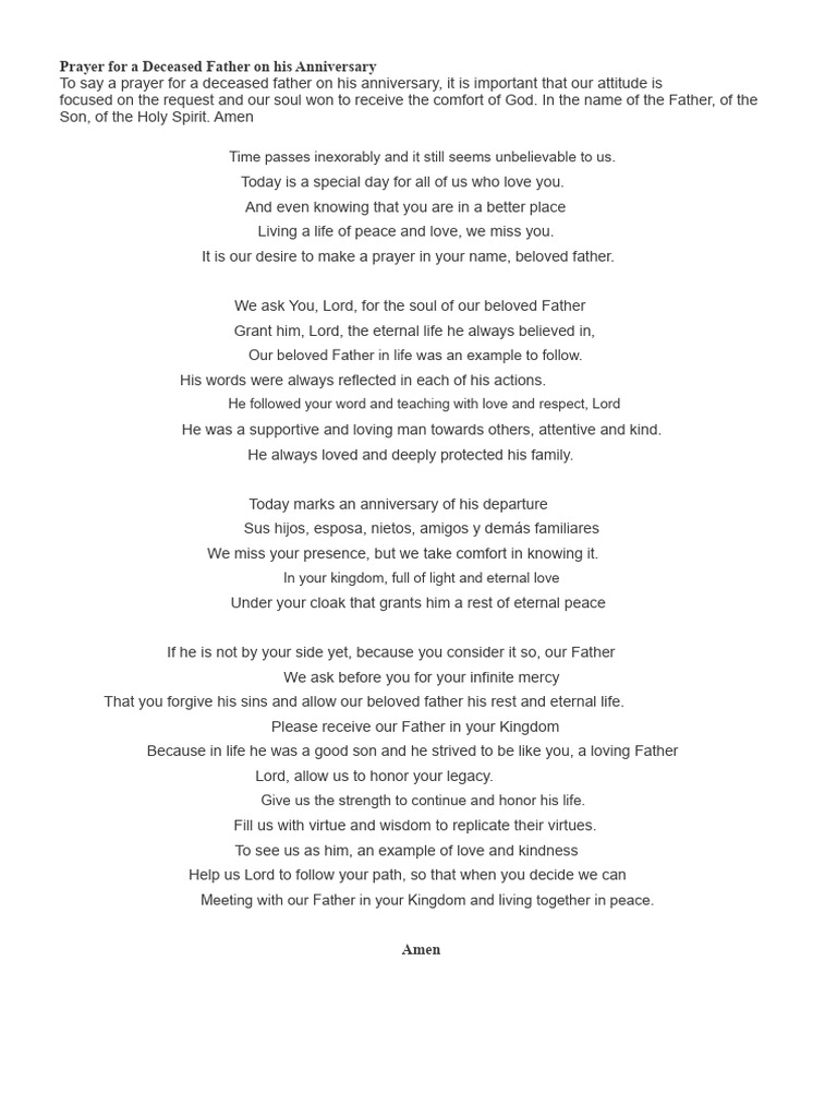 Prayer for Deceased Father's Anniversary | PDF | Lord's Prayer ...